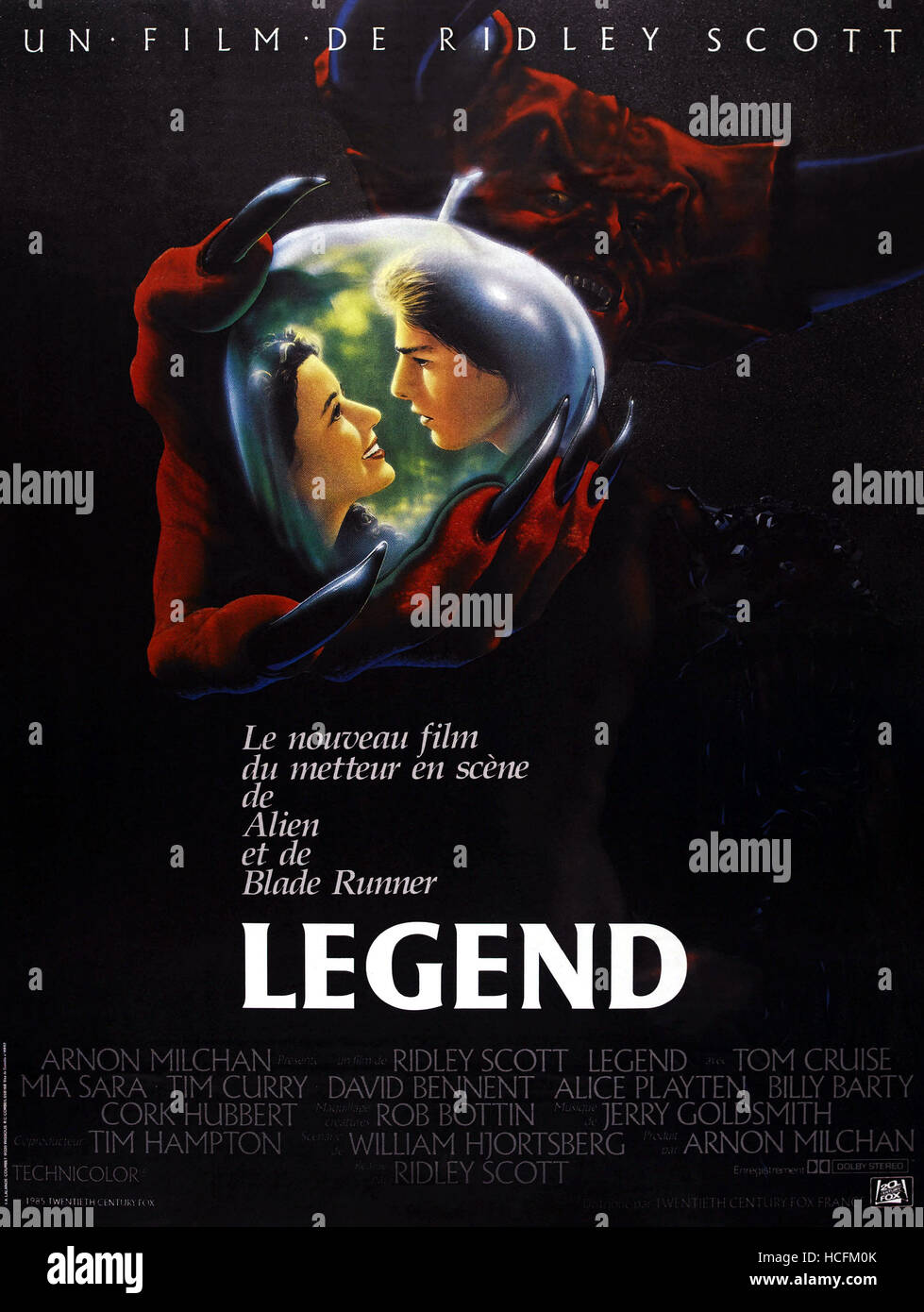 LEGEND, French poster, from left: Mia Sara, Tom Cruise, Tim Curry, 1985 ...