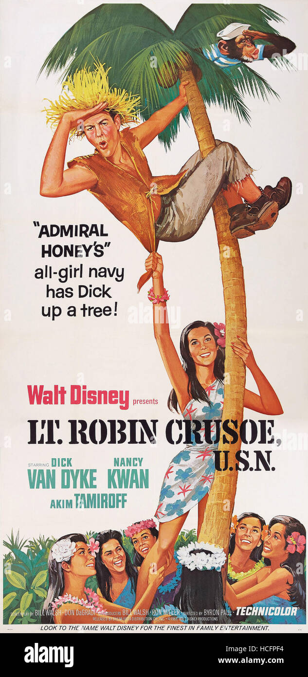 LT. ROBIN CRUSOE, U.S.N., US poster art, top: Dick Van Dyke; below ...