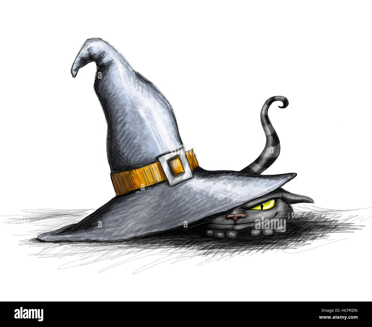 naughty cat showing up from under a Halloween hat Stock Photo - Alamy