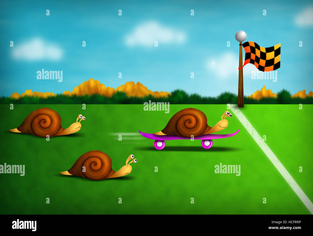 funny colorful illustration with racing snails including one outrageous ...