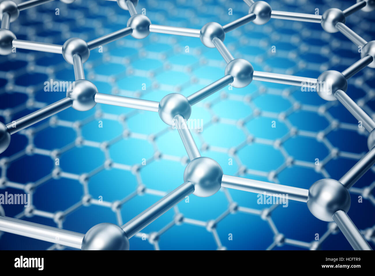 rendering abstract nanotechnology hexagonal geometric form close-up, concept graphene atomic ...