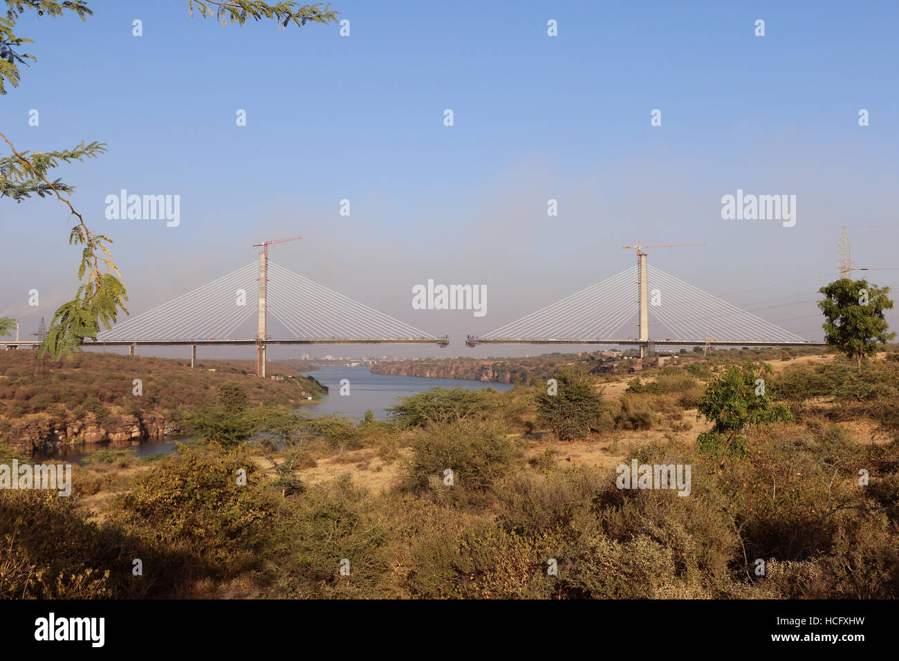 The hanging bridge over chamble river, Kota Stock Photo - Alamy