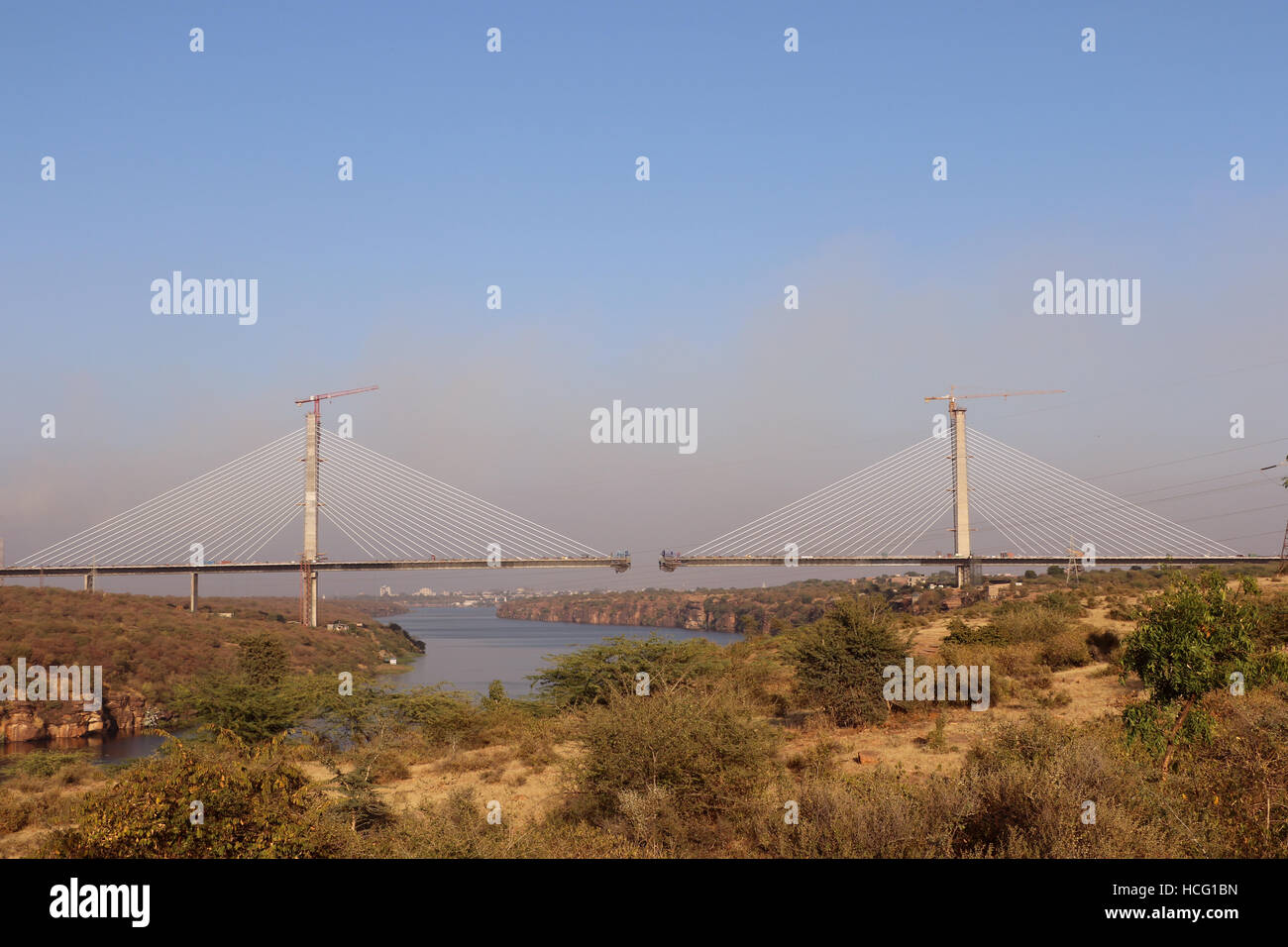 The hanging bridge over chamble river, Kota Stock Photo - Alamy
