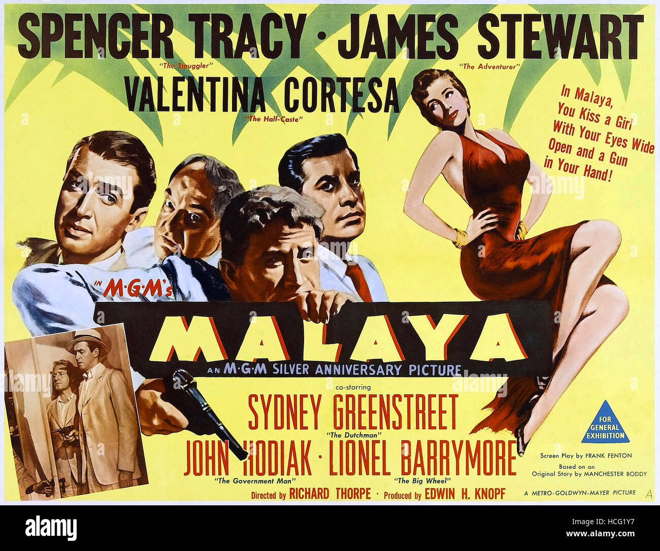 MALAYA, top from left: James Stewart, Sydney Greenstreet, Spencer Tracy ...