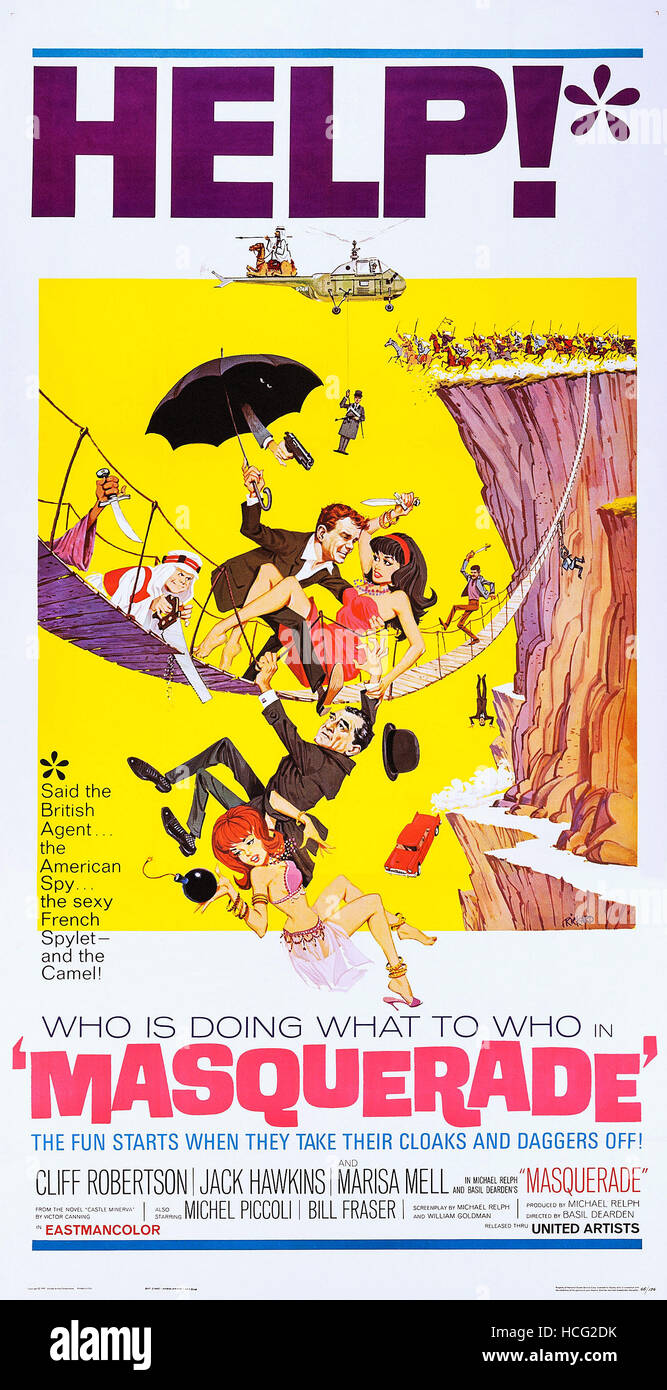 MASQUERADE, US poster, center from left: Cliff Robertson, Marisa Mell ...