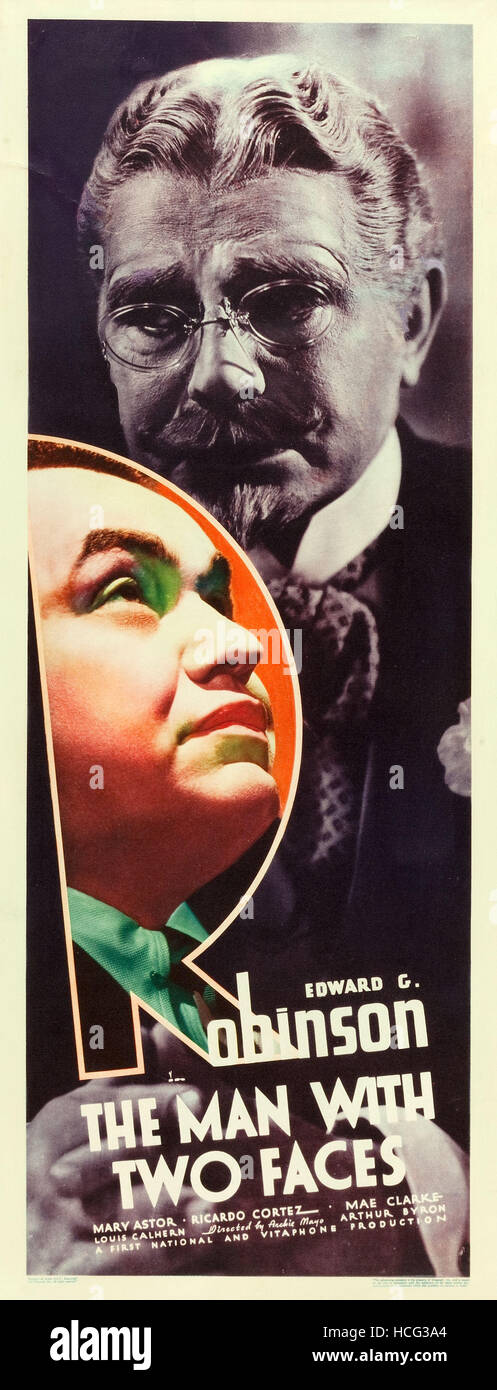 THE MAN WITH TWO FACES, Edward G. Robinson on insert poster, 1934 Stock ...