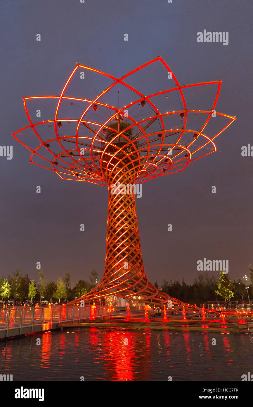 MILAN, ITALY - September 2015: View of The tree of life during water ...