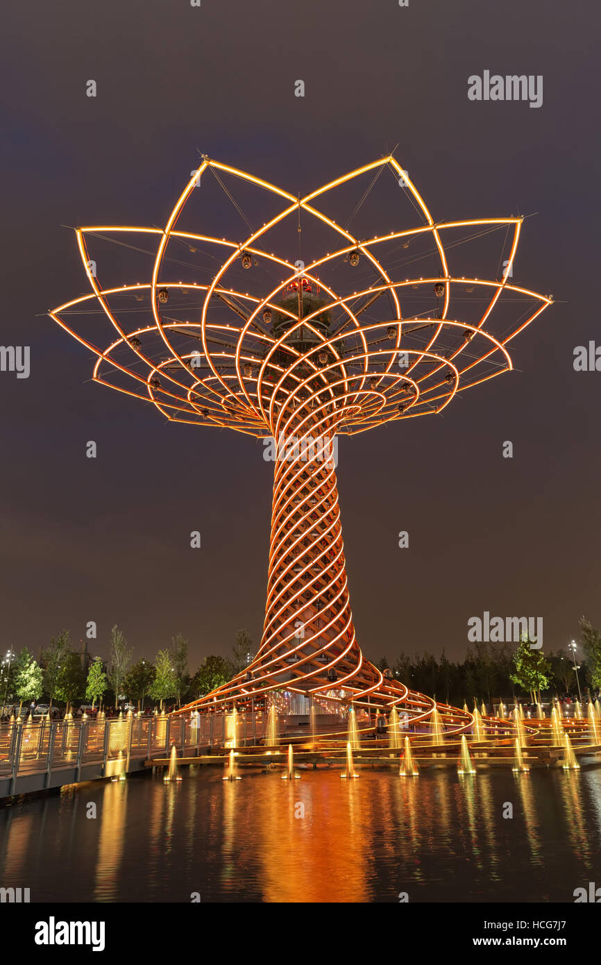 MILAN, ITALY - September 2015: View of The tree of life during water ...