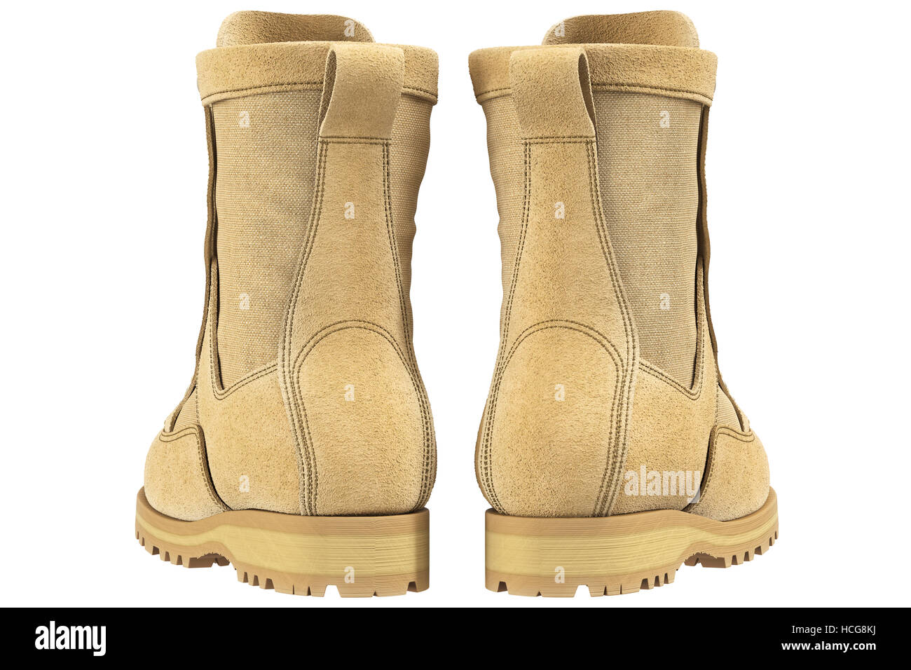 Military boots army equipment, back view Stock Photo - Alamy