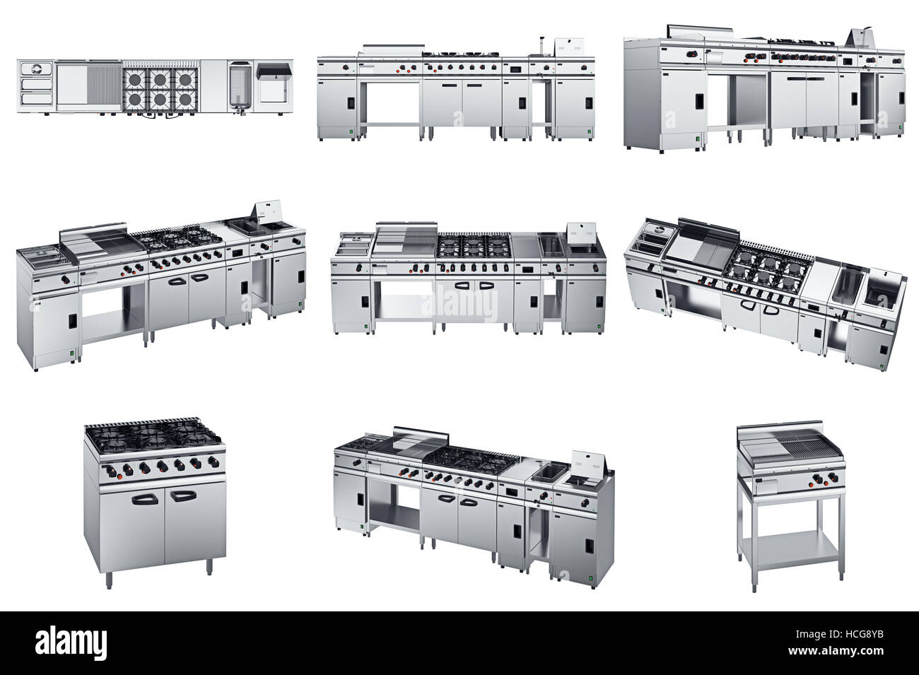 Kitchen equipment steel set Stock Photo - Alamy