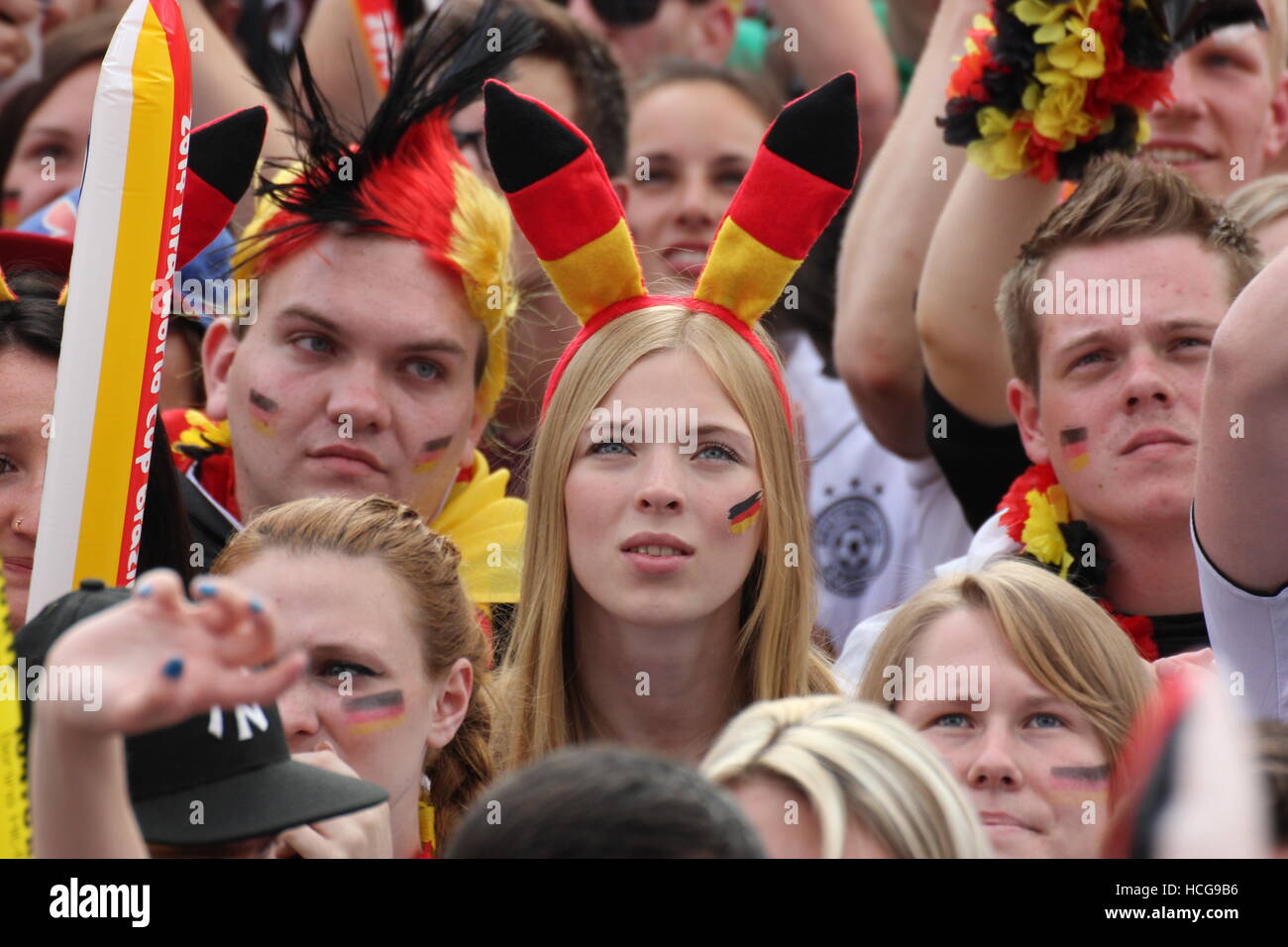 Fans watch FIFA Worldcup on large screen at Fan Mile Berlin on July ...