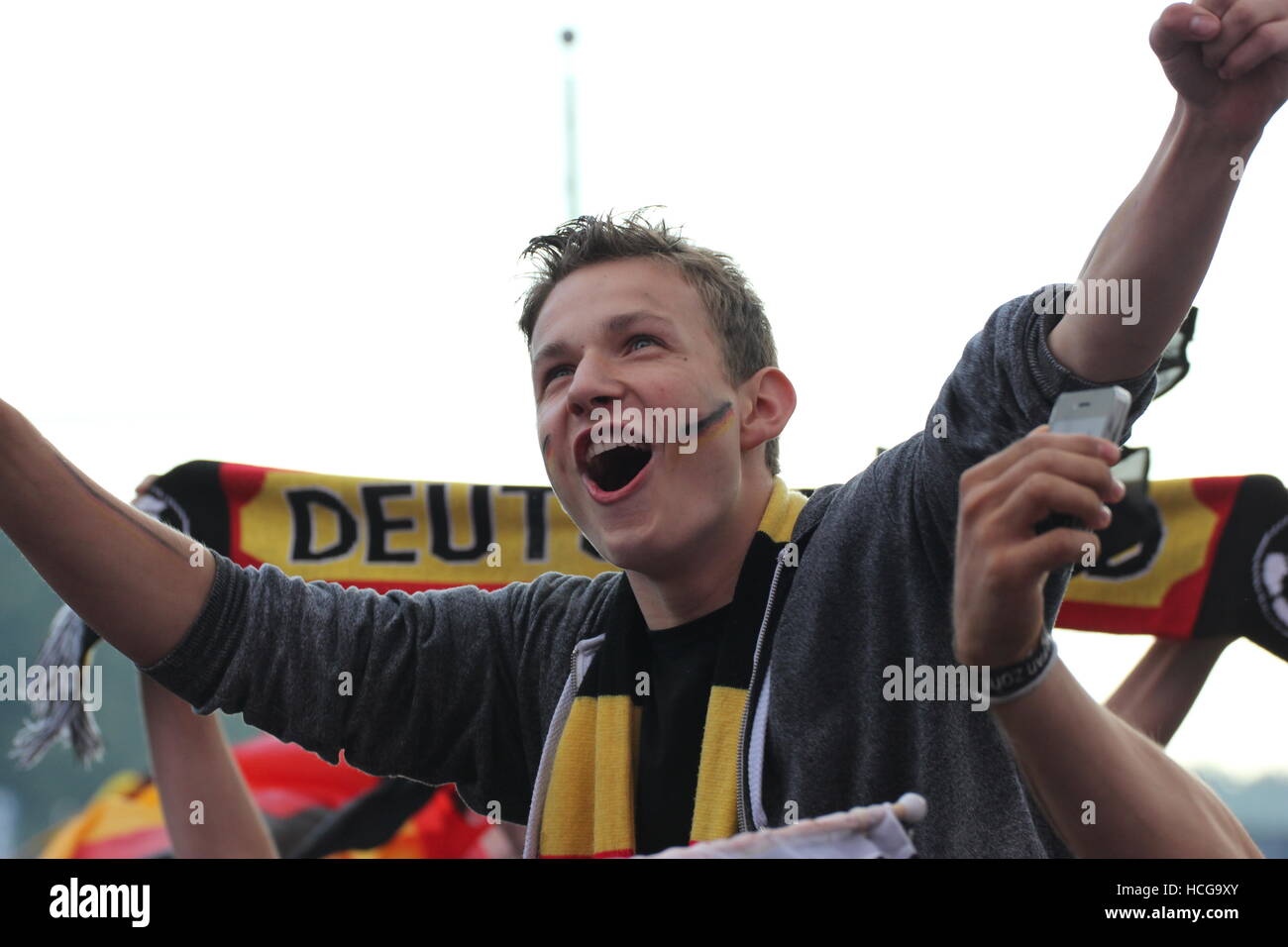 Fans watch FIFA Worldcup on large screen at Fan Mile Berlin on July ...