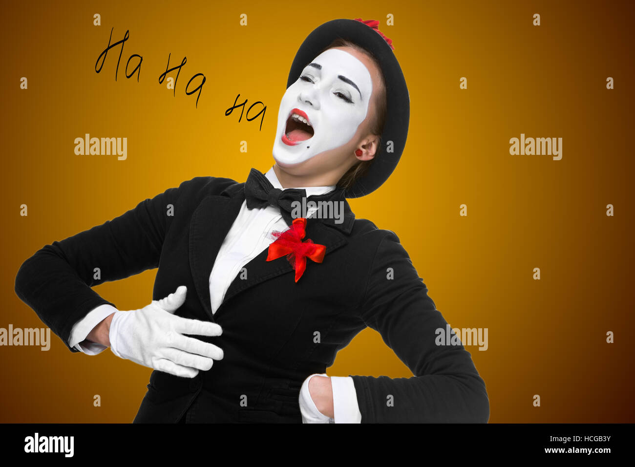 Portrait of the surprised and joyful mime with open mouth Stock Photo ...