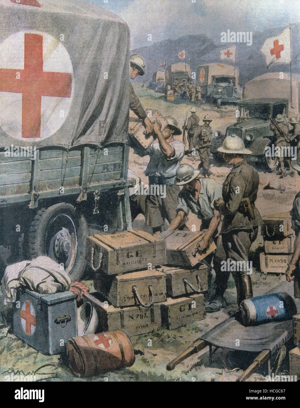 Engraving - The red cross in Africa - 1935 Stock Photo - Alamy