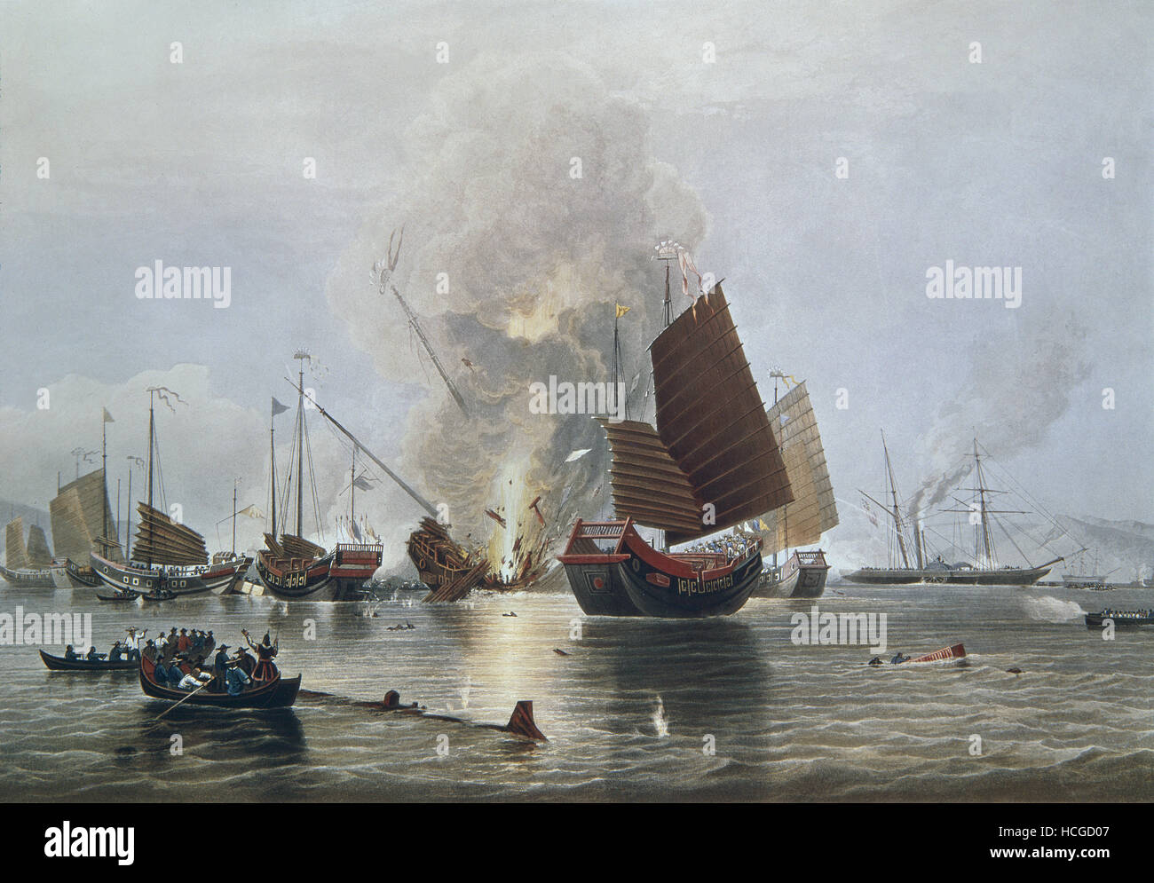 E. Duncan - Destroying Chinese war junks - 1843 Stock Photo - Alamy