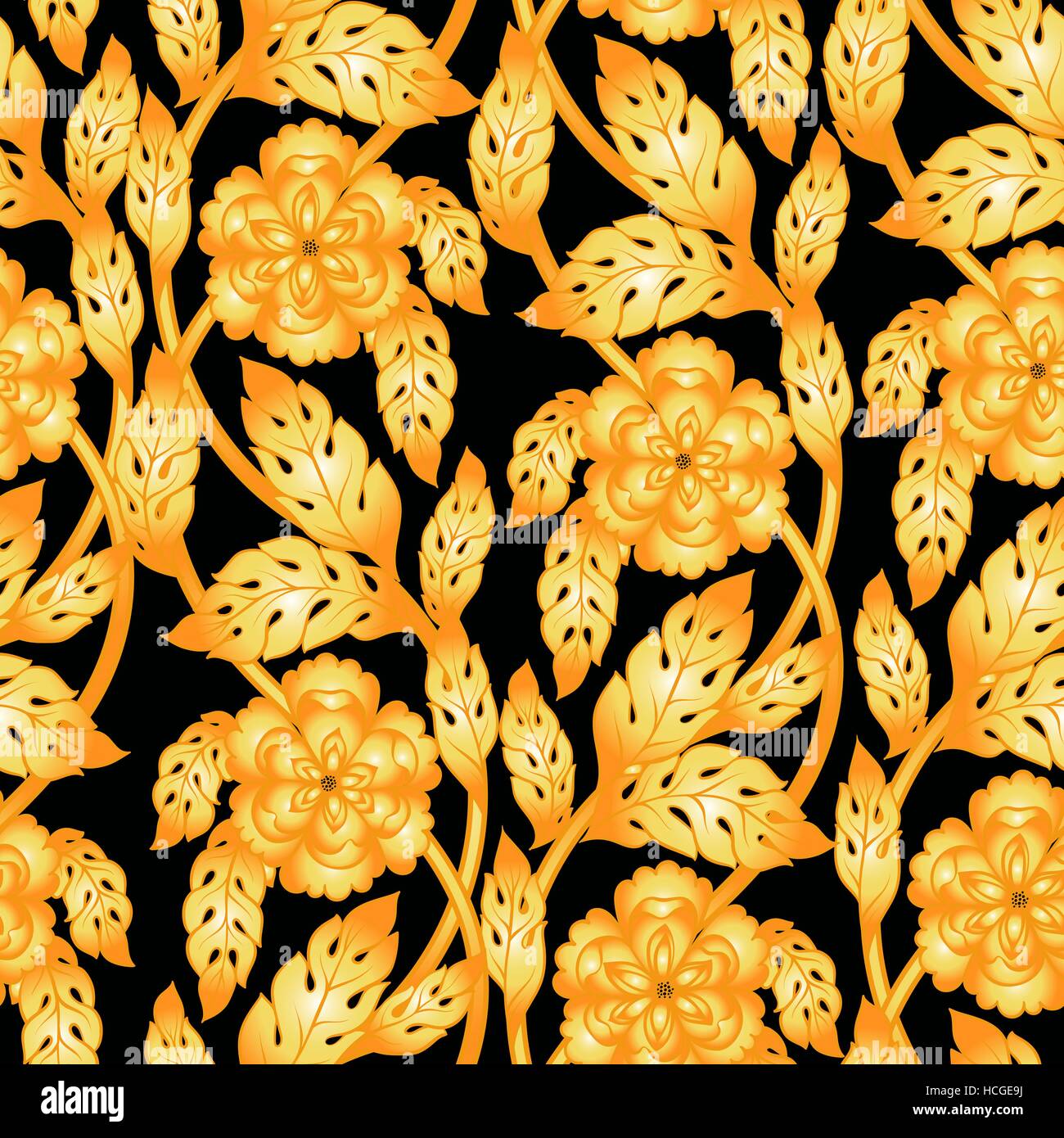 Vector seamless background with floral branches. Intricate ornament ...