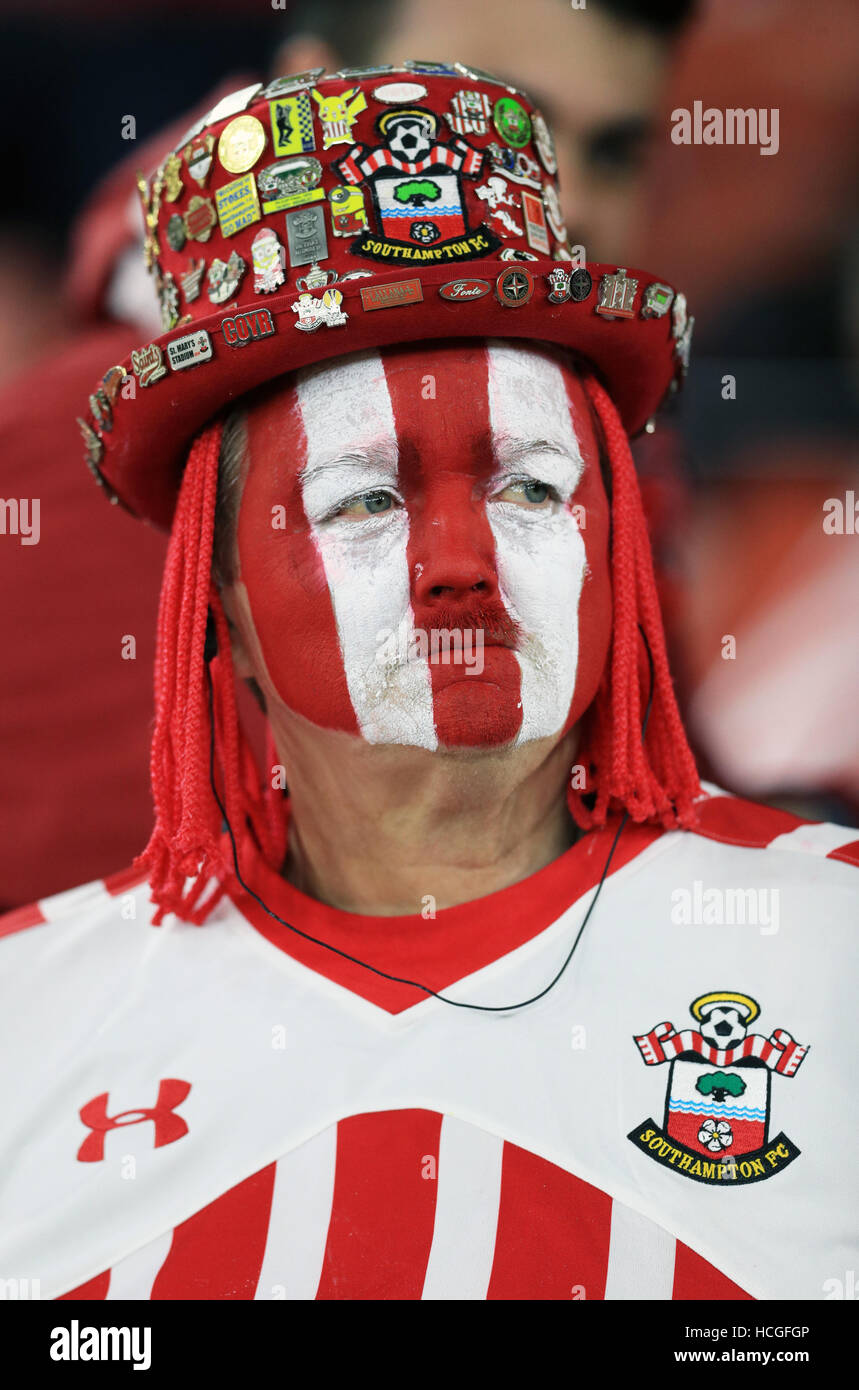 Southampton fan in the stand with his face painted before the UEFA ...