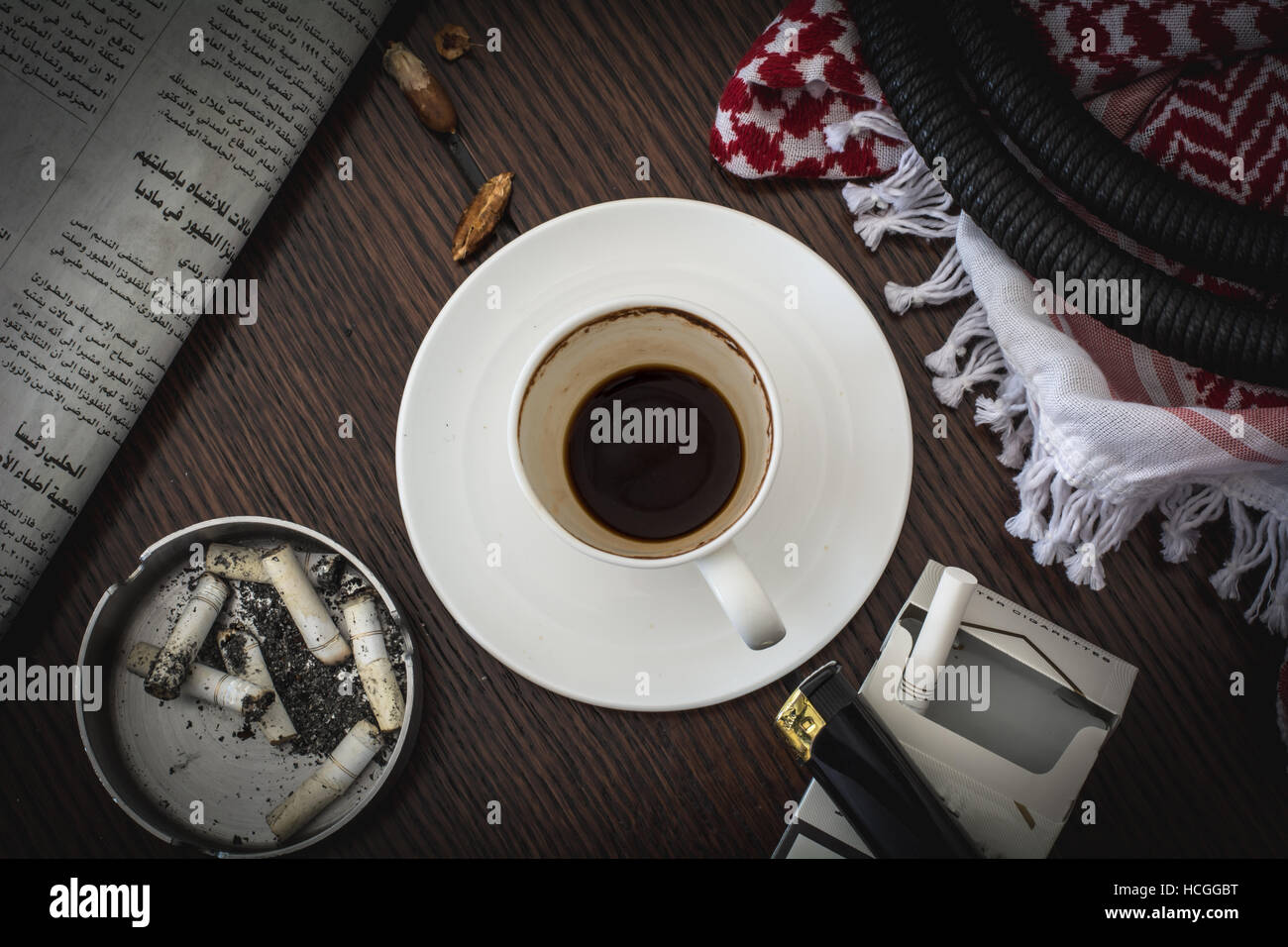 after coffee Jordanian morning with news paper and cigarette Stock ...