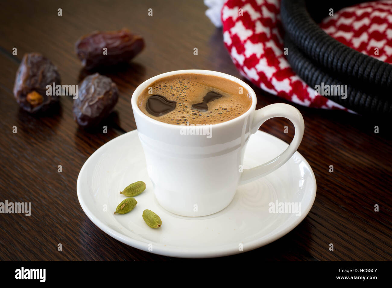 Turkish coffee with dates and cardamom, Jordanian afternoon Stock Photo ...
