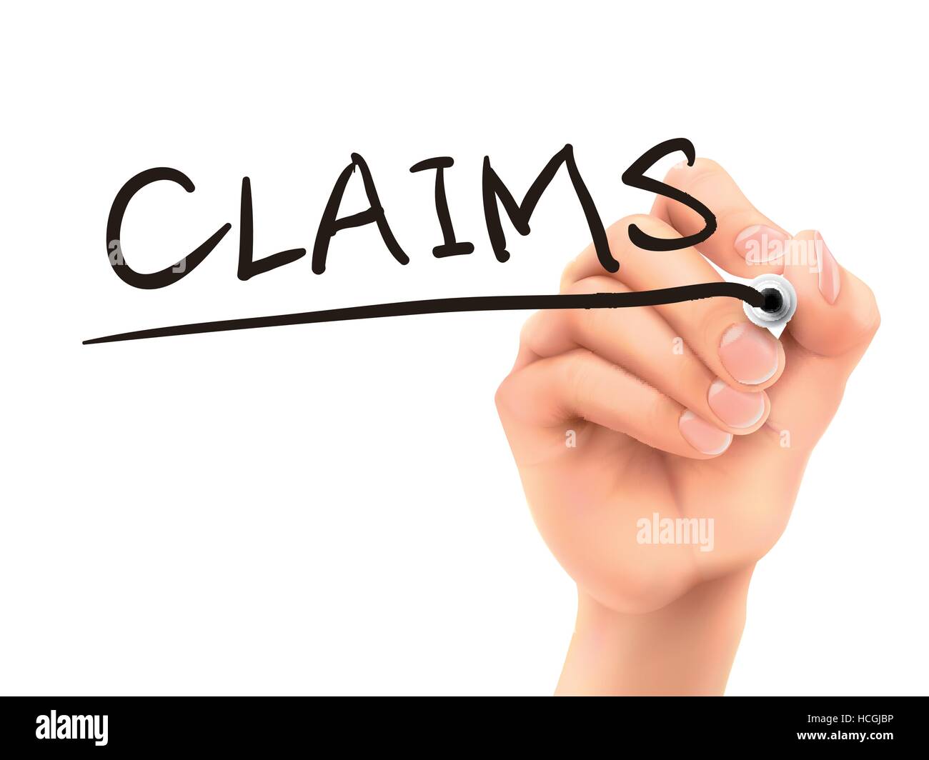 claims word written by 3d hand over white background Stock Vector Image ...