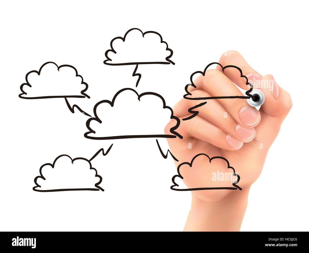 blank flow chart drawn by 3d hand over white background Stock Vector ...