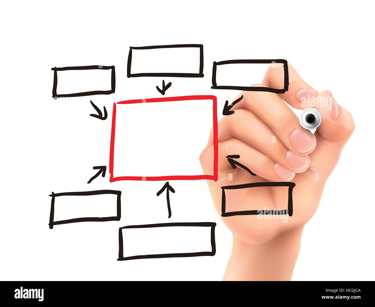 blank flow chart drawn by 3d hand over white background Stock Vector ...