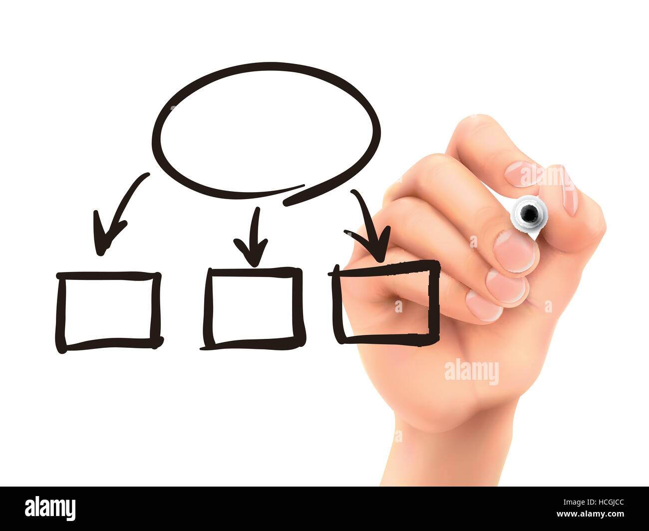 blank flow chart drawn by 3d hand over white background Stock Vector ...