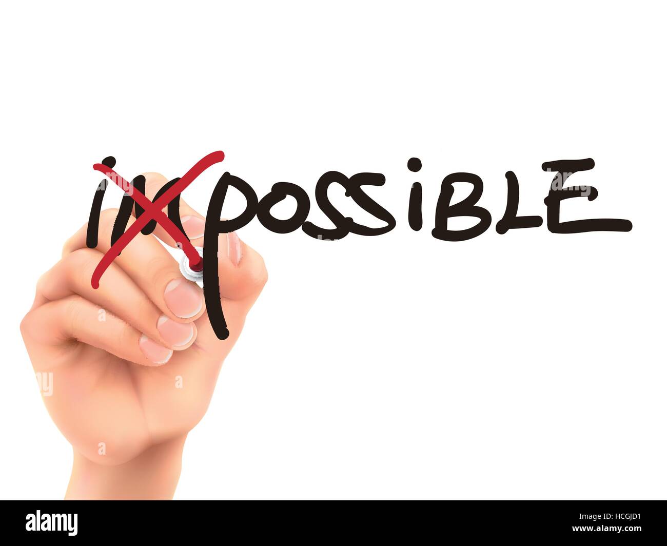 3d hand turning the word impossible into possible over white background ...