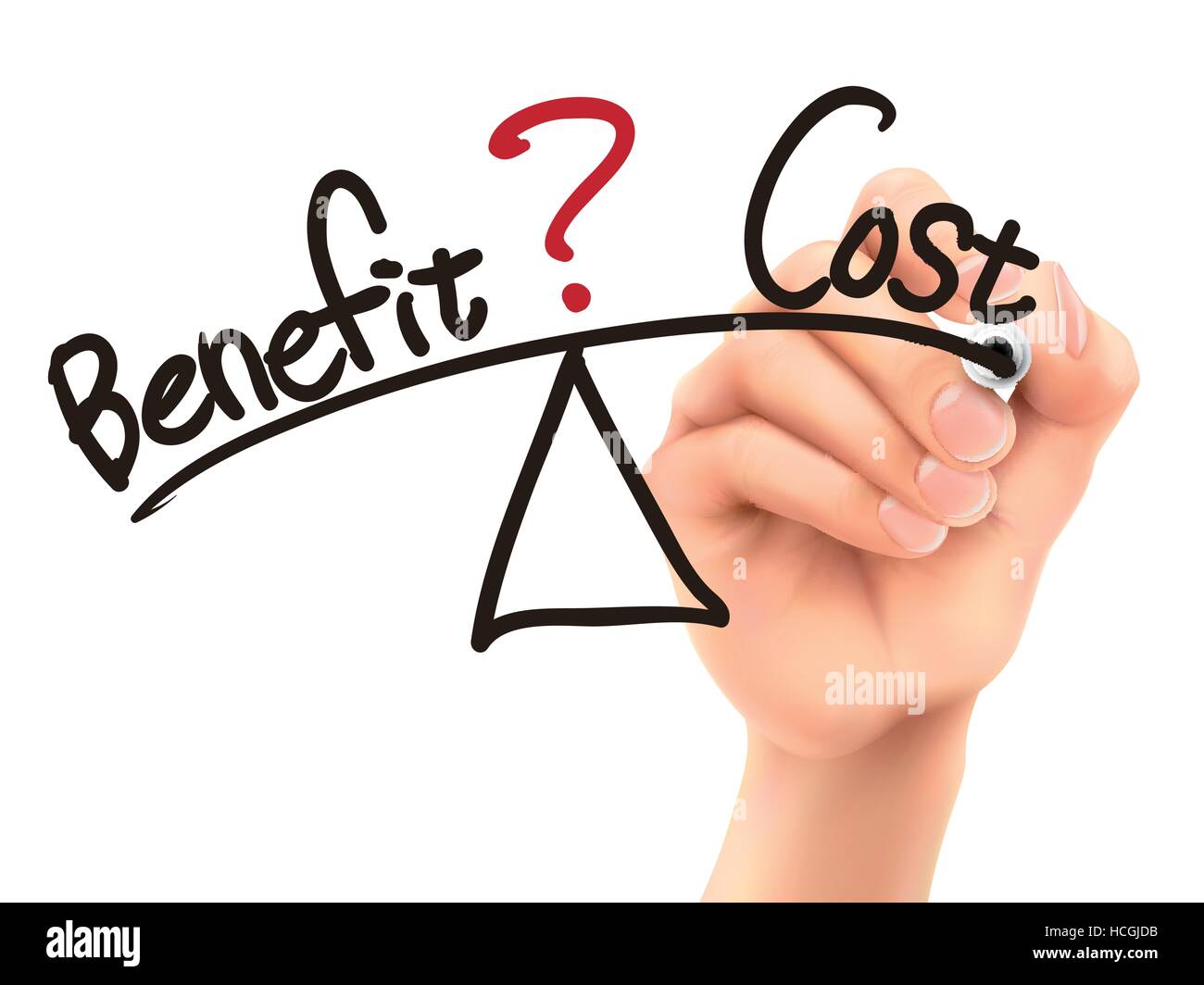 balance between benefit and cost written by 3d hand over white ...