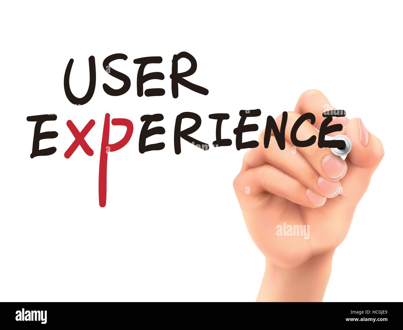 user experience words written by 3d hand over white background Stock ...