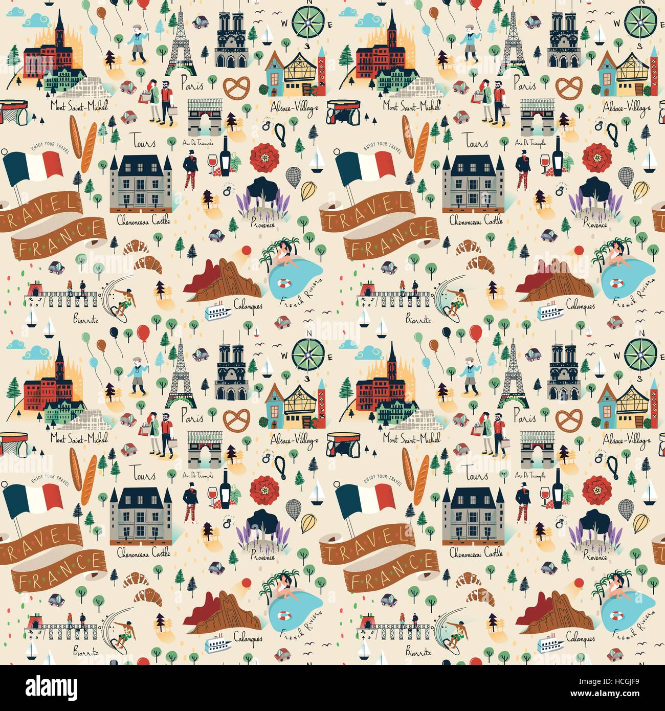 Map of french landmarks hi-res stock photography and images - Alamy