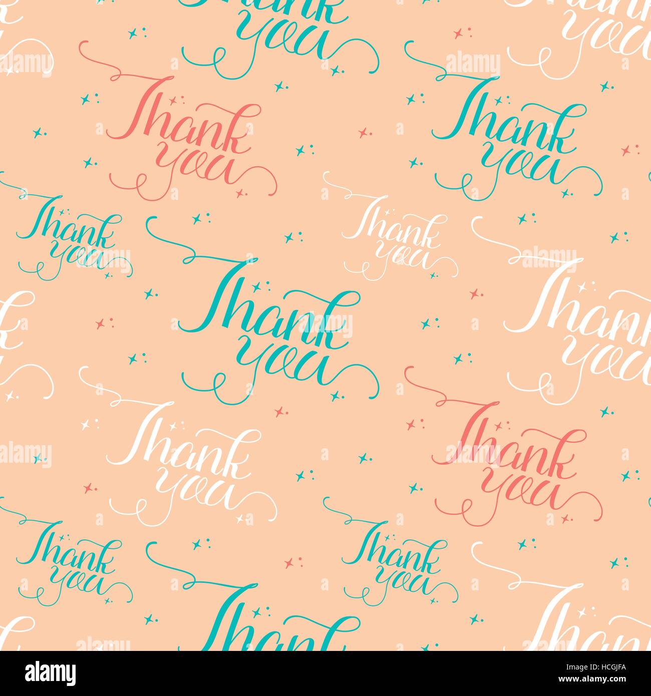 Seamless pattern of handwritten thank you calligraphy design on orange ...