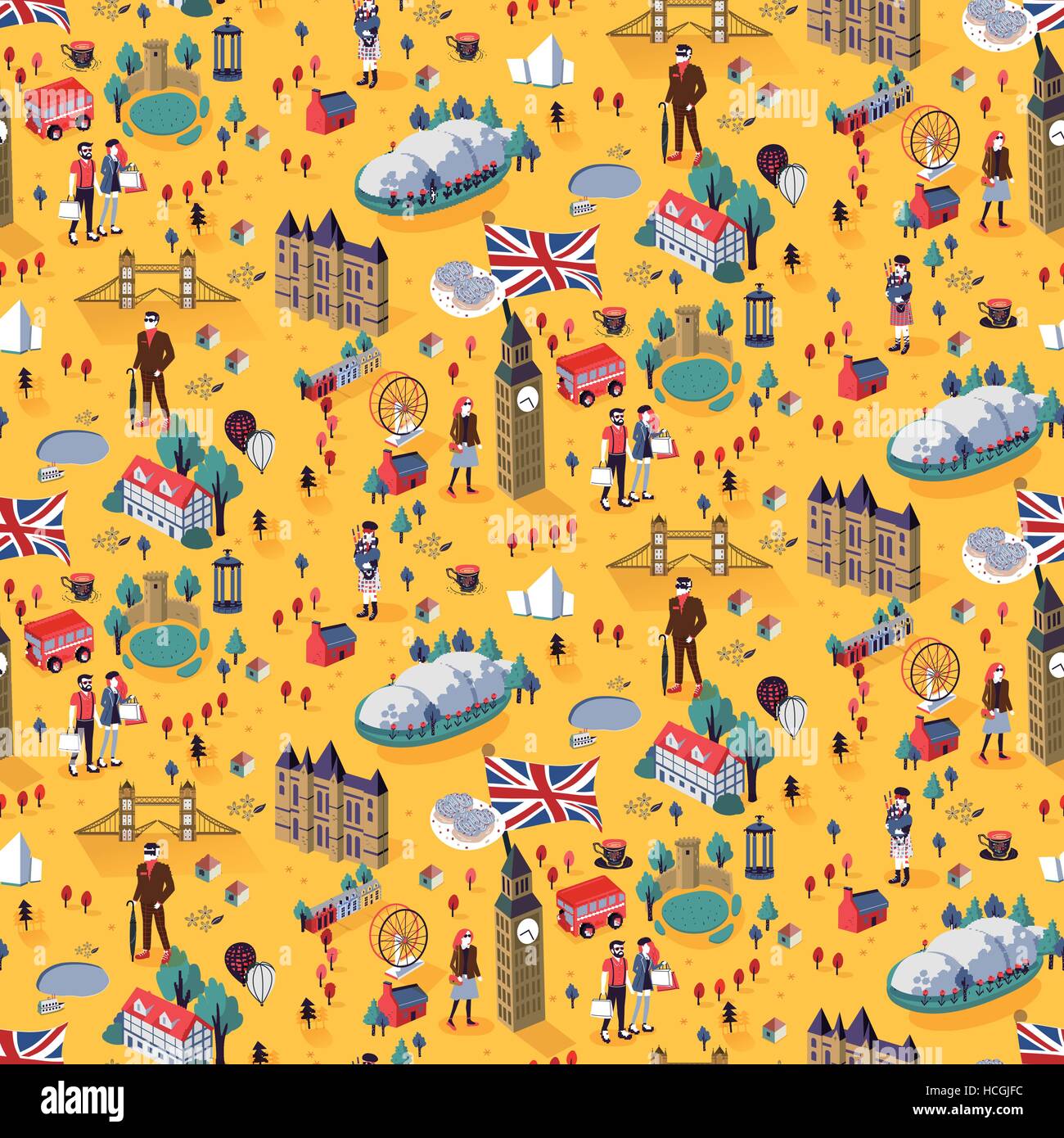 Seamless pattern of famous landmarks and popular things in London city ...
