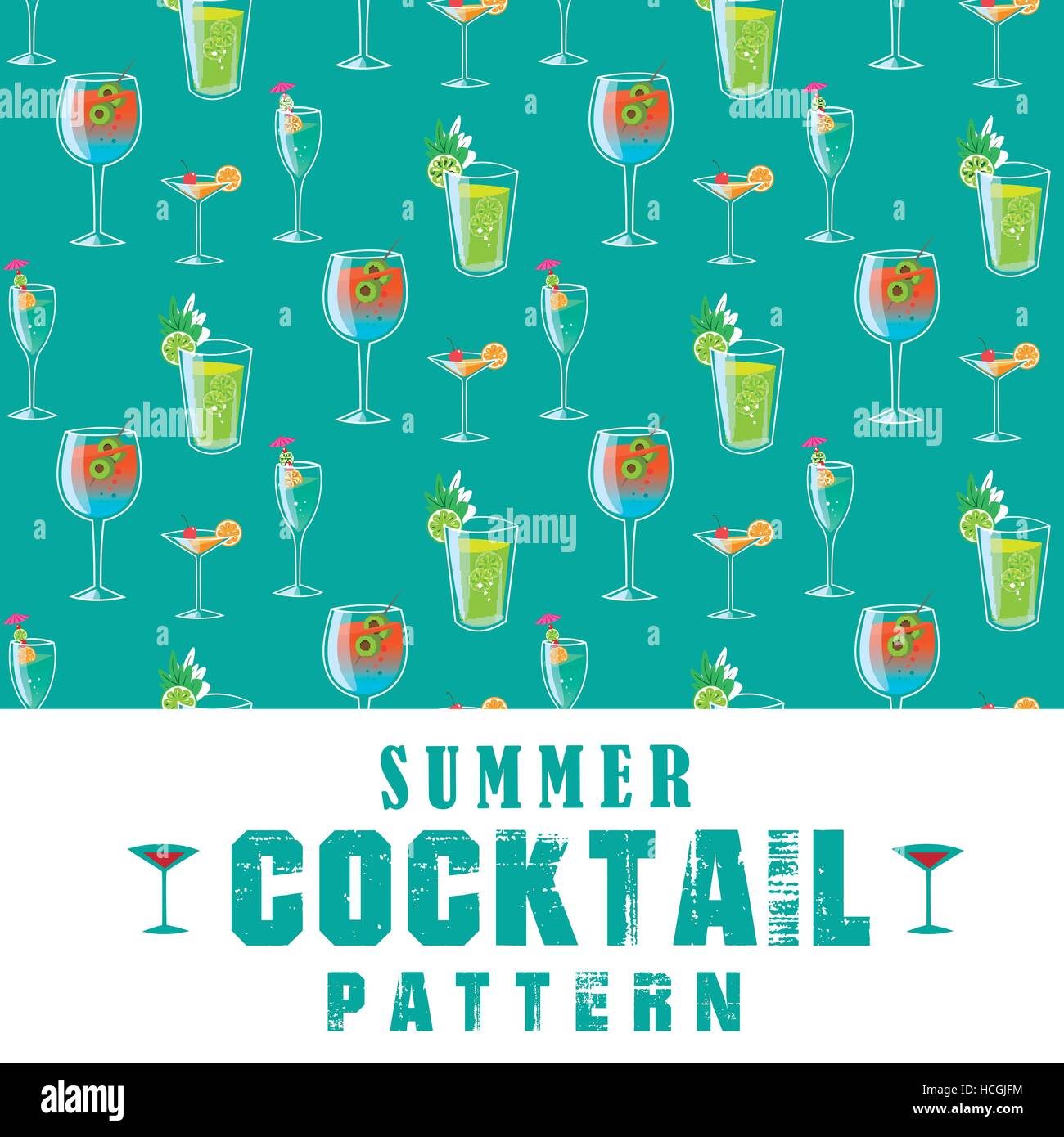 Seamless summer cocktail pattern over green background Stock Vector ...