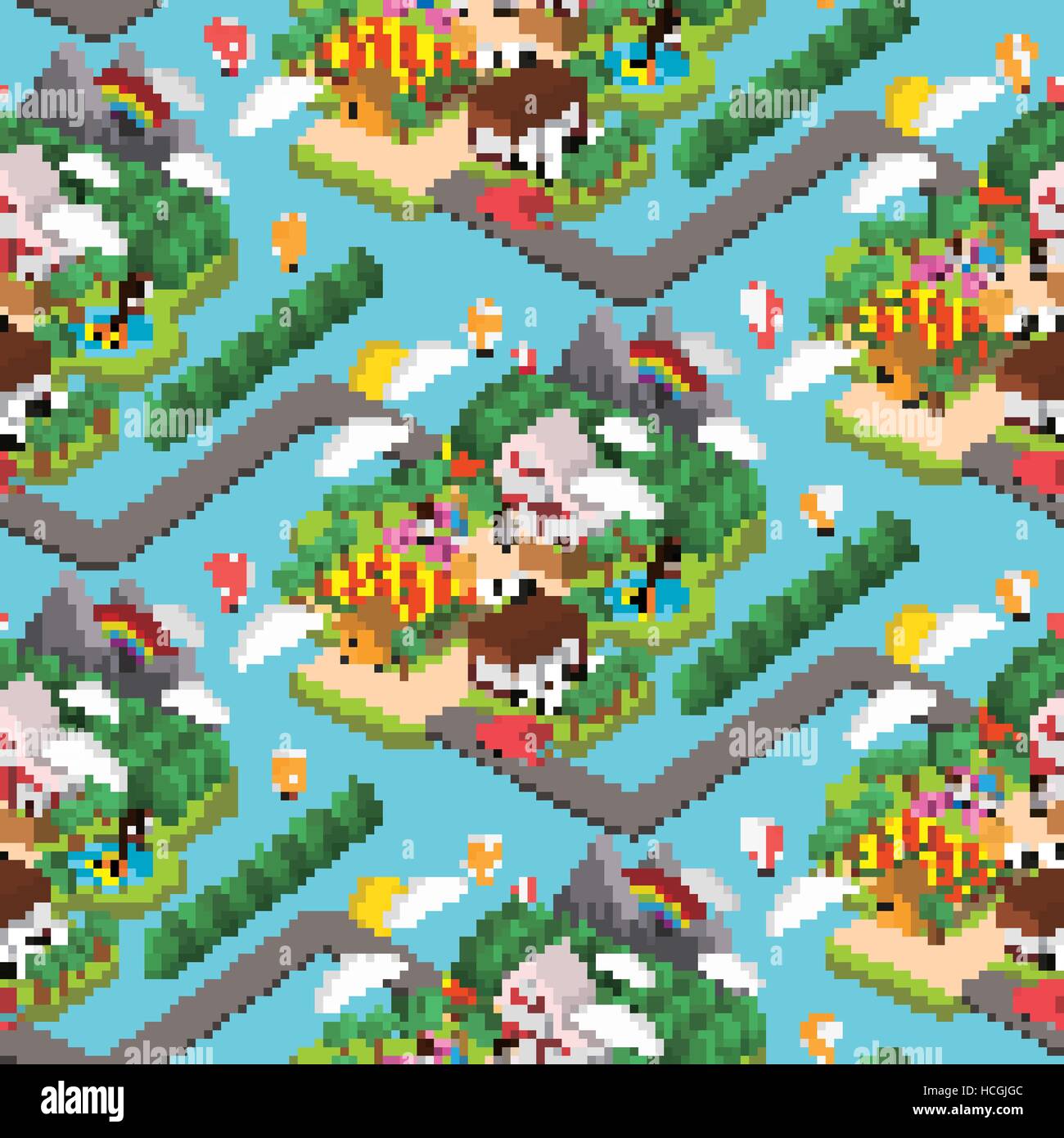 Seamless pattern of beautiful city scene illustration on blue ...