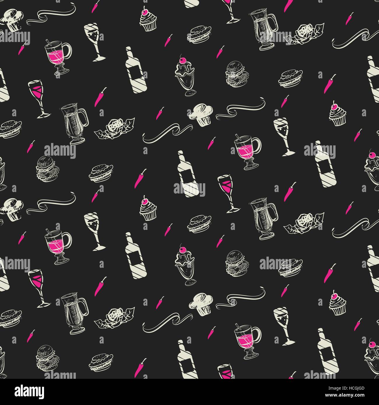 Seamless pattern of party elements over black background Stock Vector ...