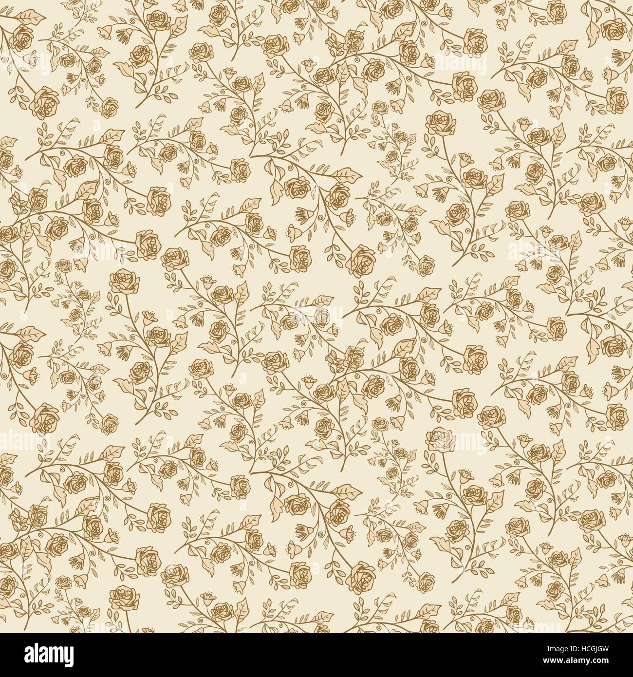 Seamless pattern with tiny flowers and leaves over beige background ...