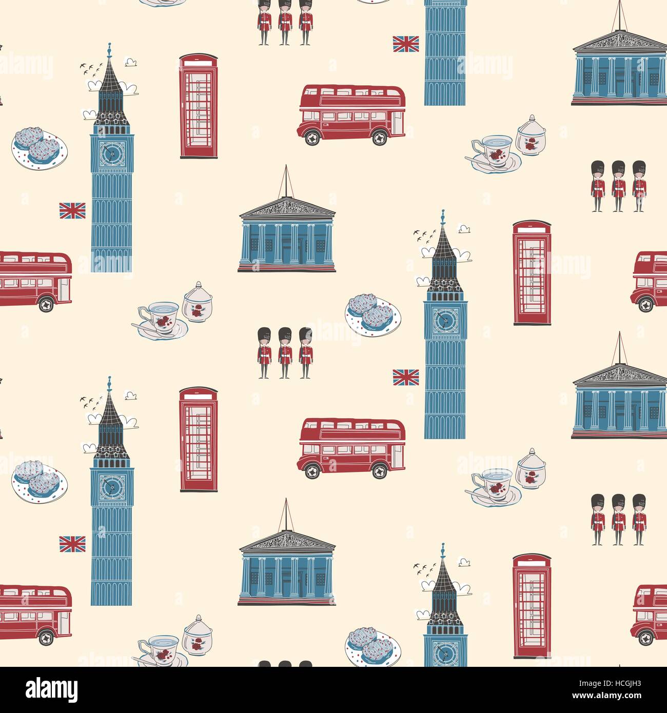 Seamless pattern of England travel concept in flat design style Stock ...