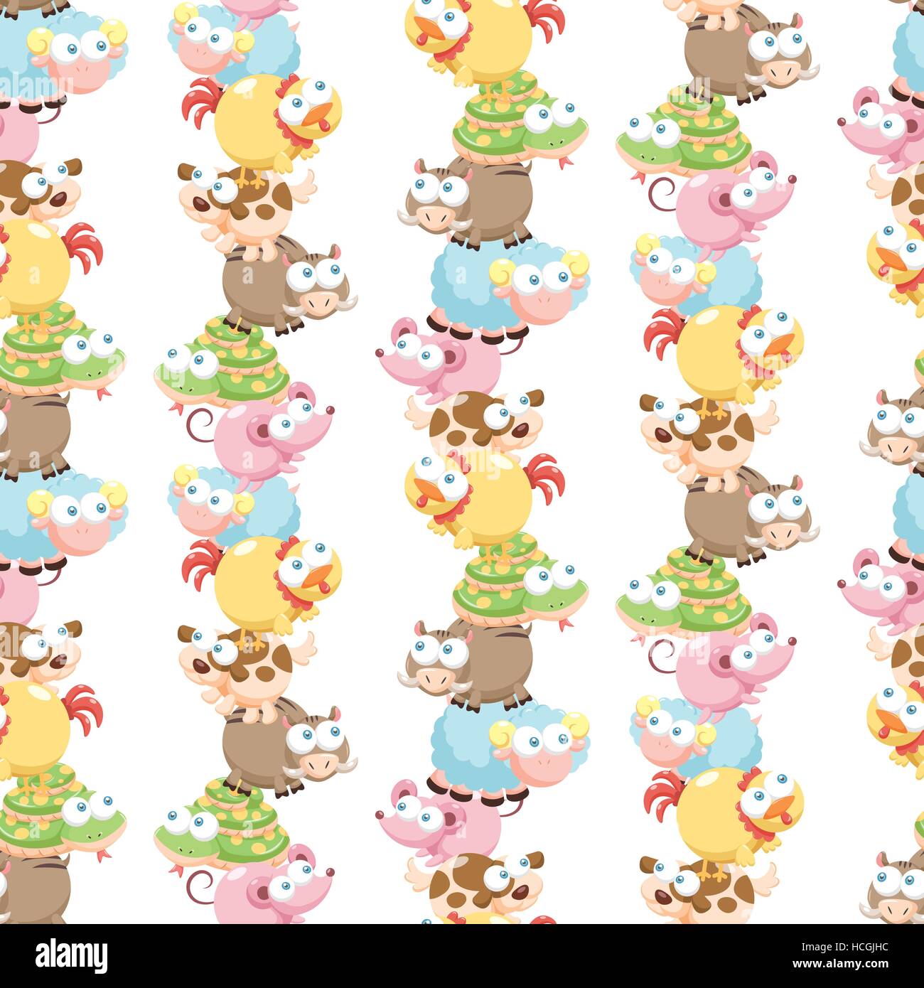 Seamless pattern of cute cartoon animals on white background Stock ...