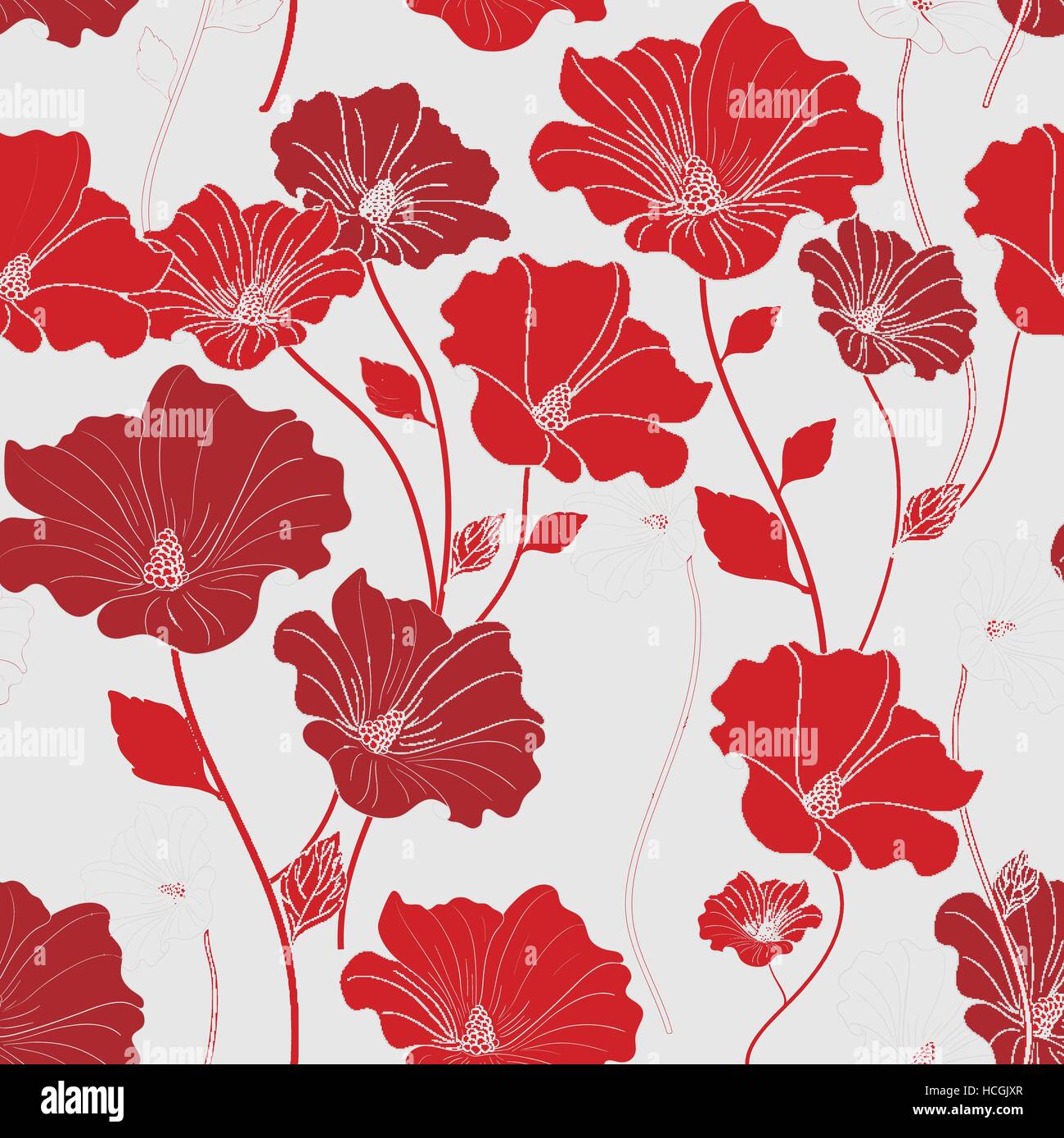 graceful red seamless floral pattern over white background Stock Vector ...