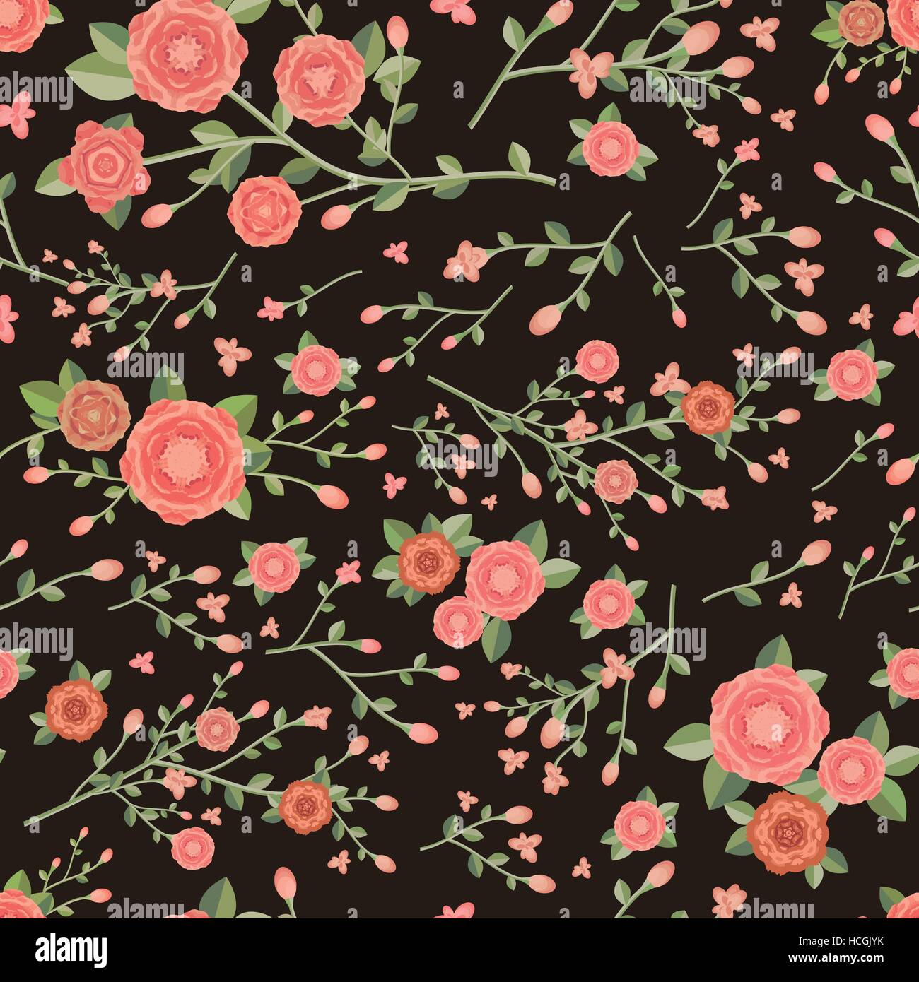 graceful seamless floral pattern over black background Stock Vector ...