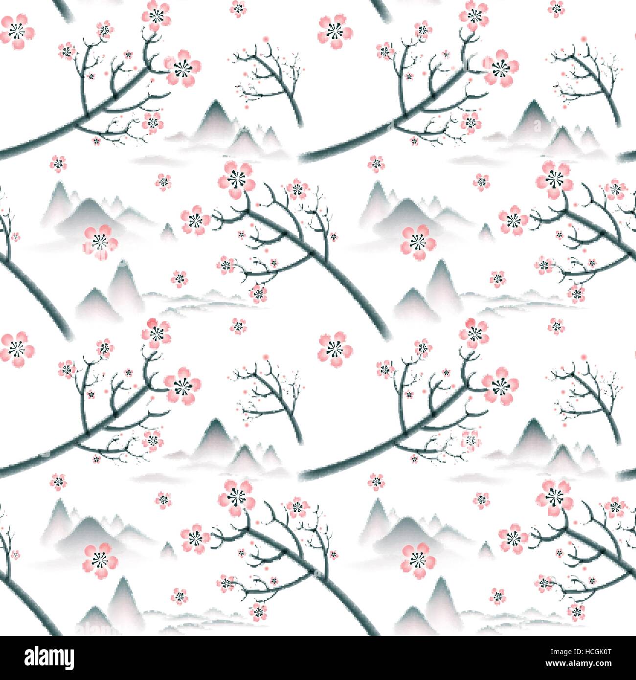 elegant cherry blossom seamless pattern background over white Stock ...