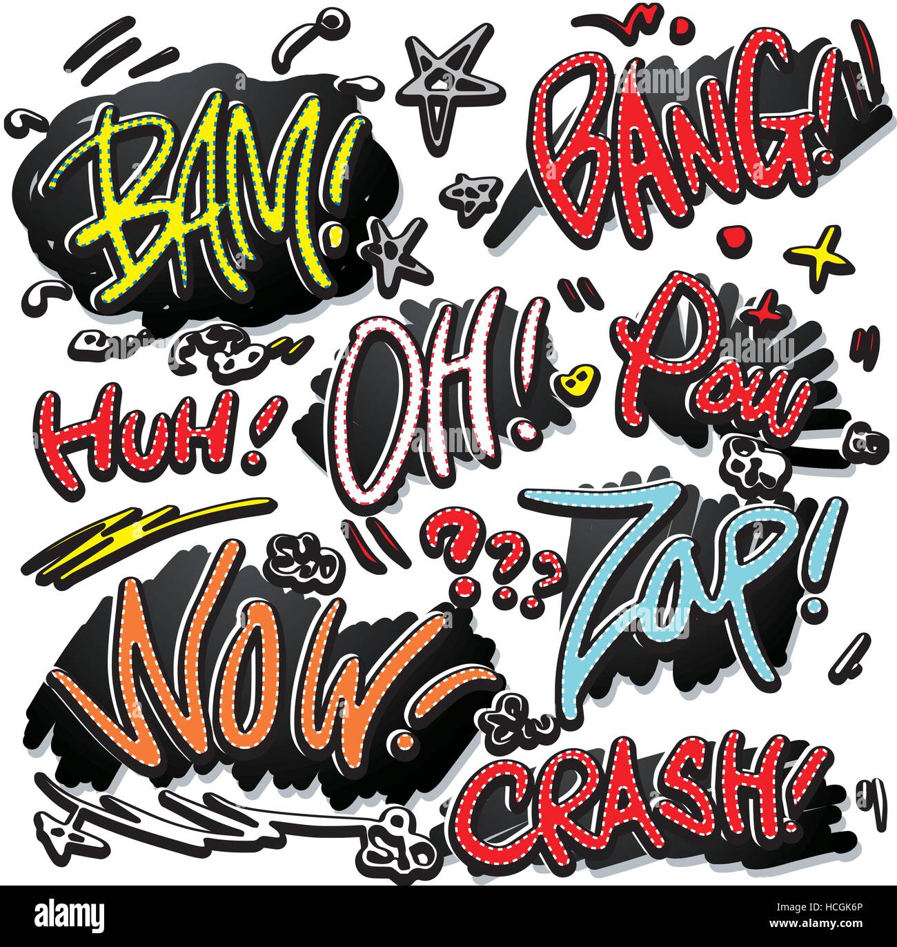 lovely doodle style comic sound effects set over white background Stock ...