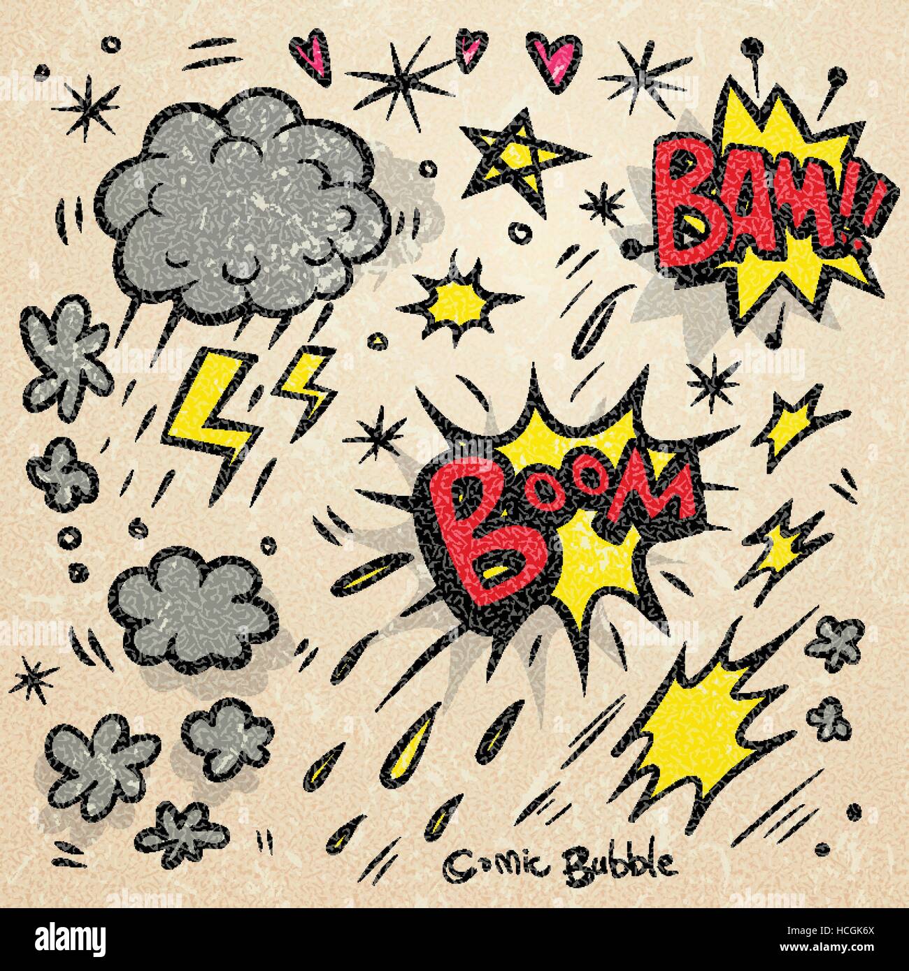 lovely doodle style comic sound effects set over beige background Stock ...