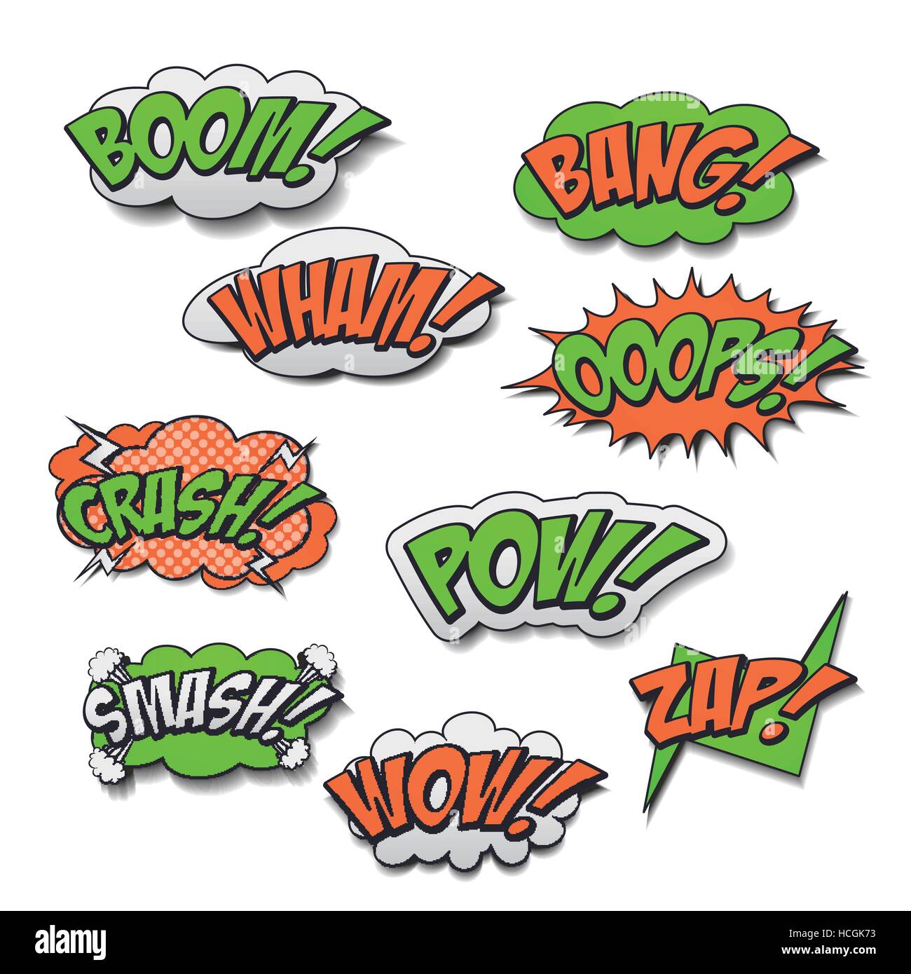 attractive colorful comic sound effects set over white background Stock ...