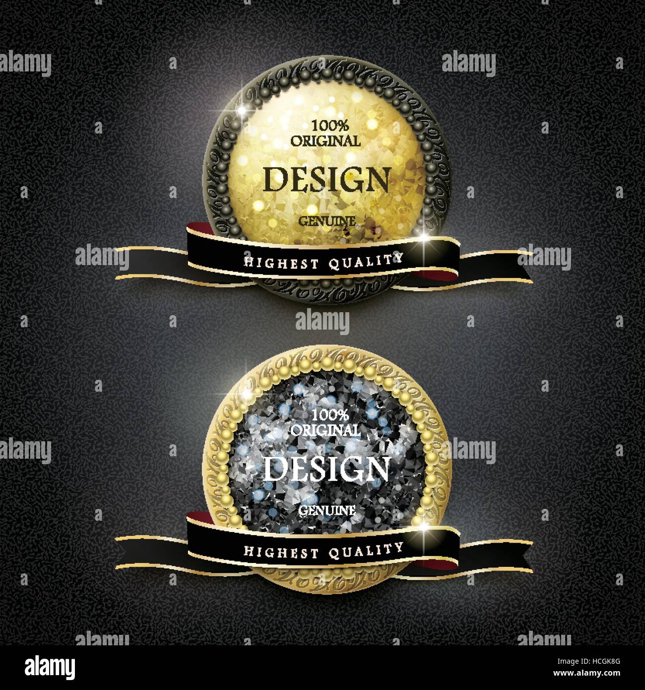premium quality golden labels with diamond elements over black ...
