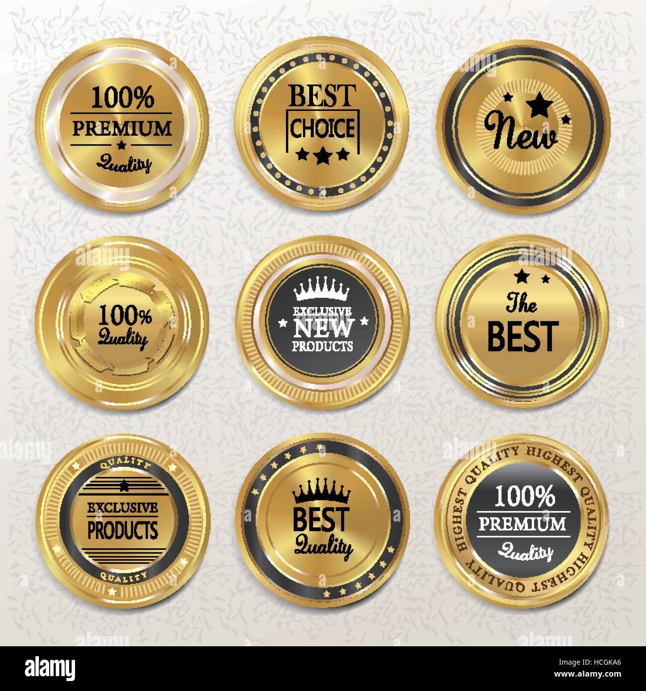 premium quality round gold labels collection over beige Stock Vector ...