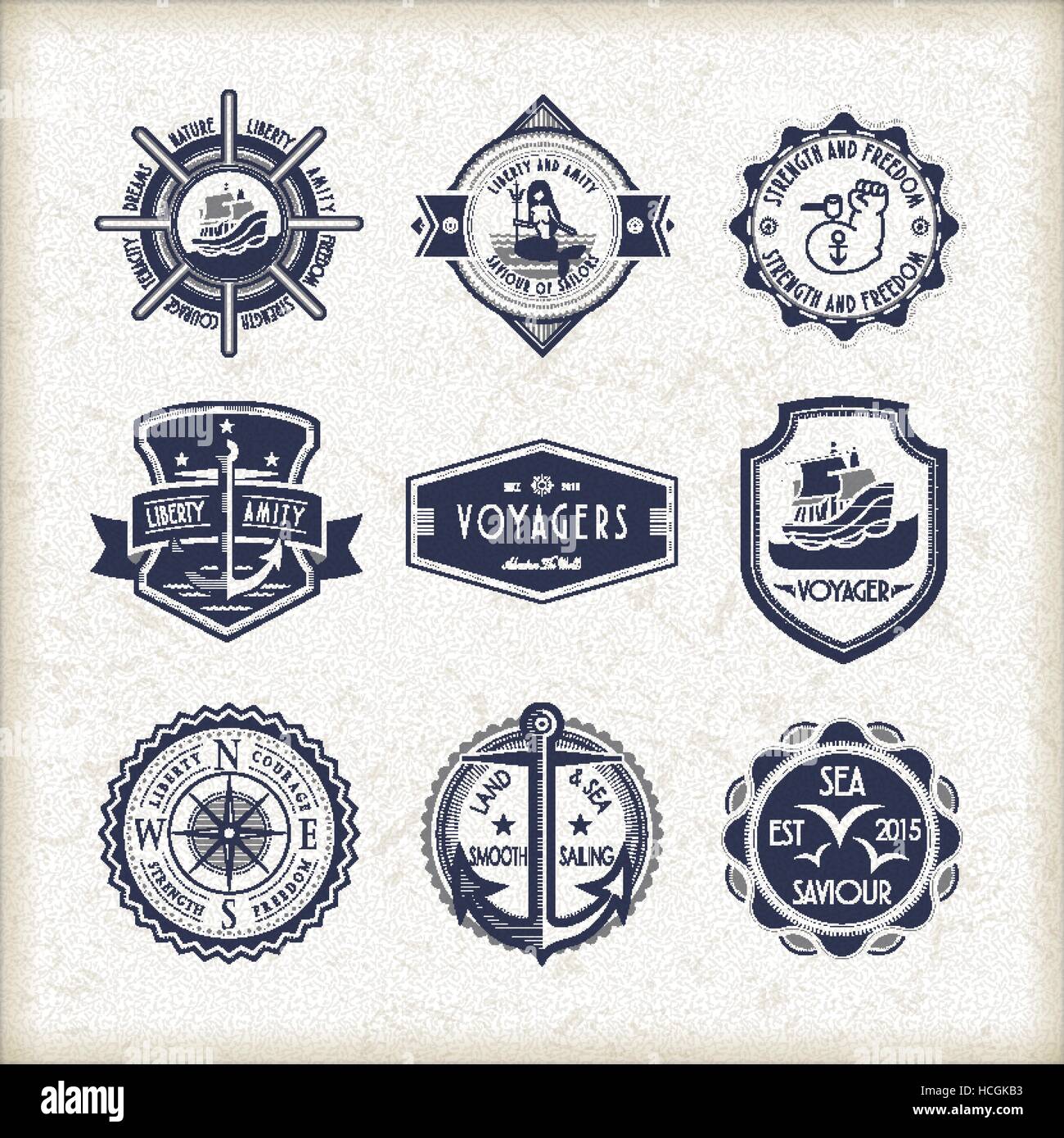 set of vintage marine emblems isolated on white background Stock Vector ...