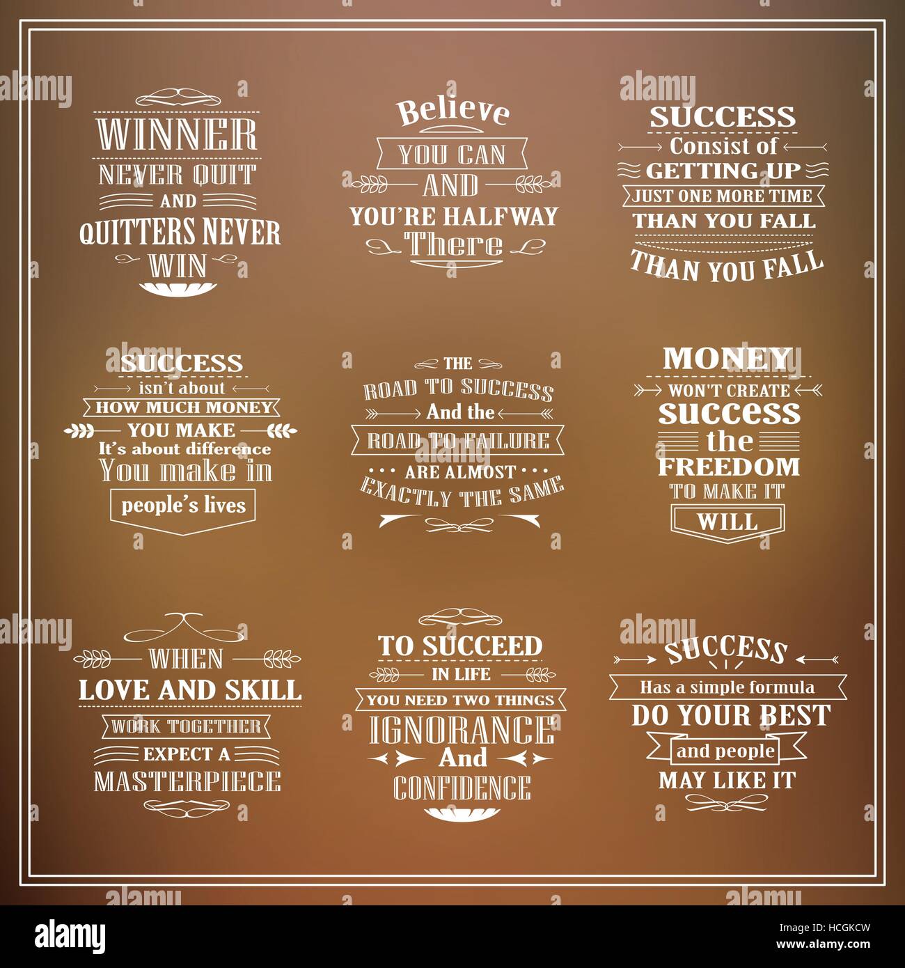 motivational and inspirational quotes set isolated on blurred ...