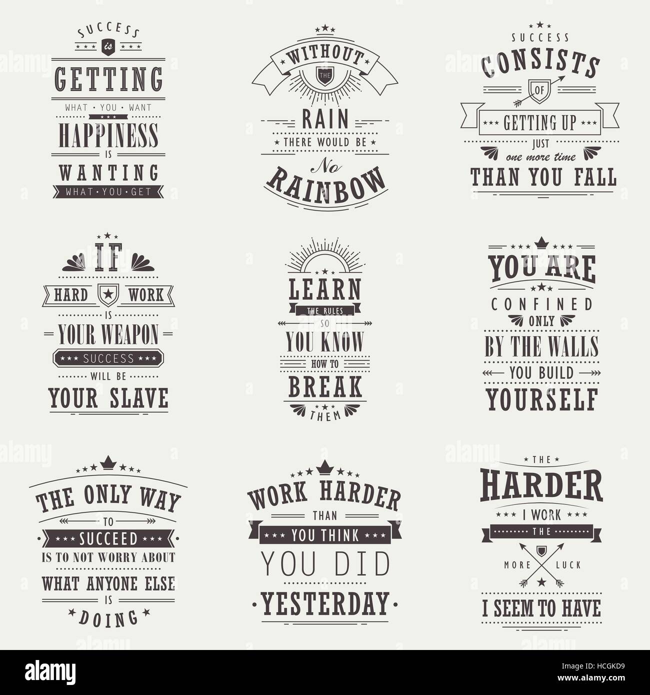 success motivational and inspirational quotes set isolated on beige ...